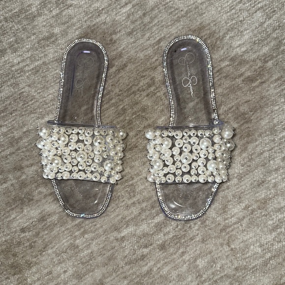 Jessica Simpson | Shoes | Jessica Simpson Clear Pearl Jelly Slides Box ...